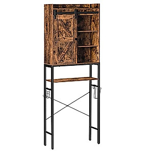 HOOBRO Over The Toilet Storage Cabinet, Large Capacity, 5 Tier Over Toilet Bathroom Organizer with Sliding Door, Bathroom Shelves Over Toilet with Paper Hook, Easy Assembly, Rustic Brown BF48TS01