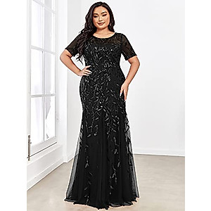Ever-Pretty Women's Embroidered Prom Dress Long Formal Plus Size Dresses for Wedding Guest Black US22