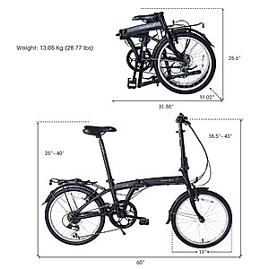 Dahon SUV D6 Folding Bike, Lightweight Aluminum Frame; 6-Speed Gears; 20” Foldable Bicycle for Adults,Black
