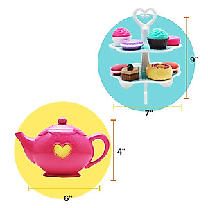 Boley Tea Set - 40 Piece Children's Tea Party Set with Princess Pink Teapot and Plastic Tray, Vintage Teacups with Saucers and Lemon Slices, Fancy Cake Stand with Cutlery and Play Food Mini Desserts