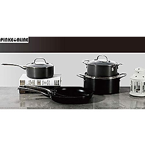 PINKEONLINE Hard Anodized Nonstick Skillet Frypans Induction Compatible 2 Pieces Set for Kitchen, Black.