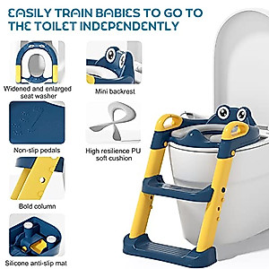 HAHONIA Potty Training Seat for Toddlers, Foldable Potty Training Toilet with Step Stool Ladder, Toddler Potty Seat with Upgraded Height-adjustable Wide Step & Soft Cushion Splash Guard Blue