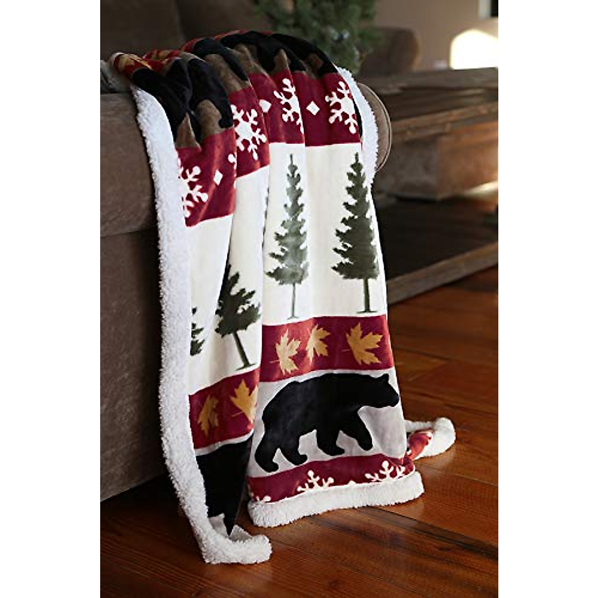 Carstens Soft Sherpa Plush Throw Blanket, Tall Pine Collection