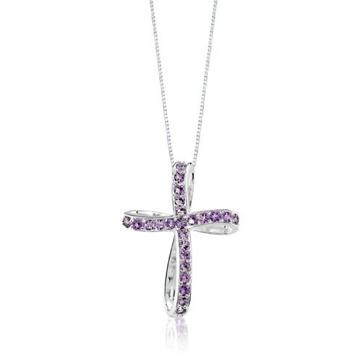 PEORA Amethyst Cross Pendant Necklace for Women 925 Sterling Silver, Natural Gemstone, 1.25 Carats total, with 18 inch Chain