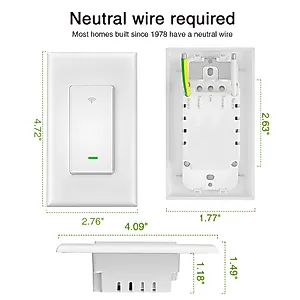 GHome Smart Switch, 3 Way Light Wi-Fi Switch Compatible with Alexa and Google Home, 2.4GHz Schedule Timer, Neutral Wire Required, 3-Way Installation and No Hub Required, FCC Listed (2-Pack)