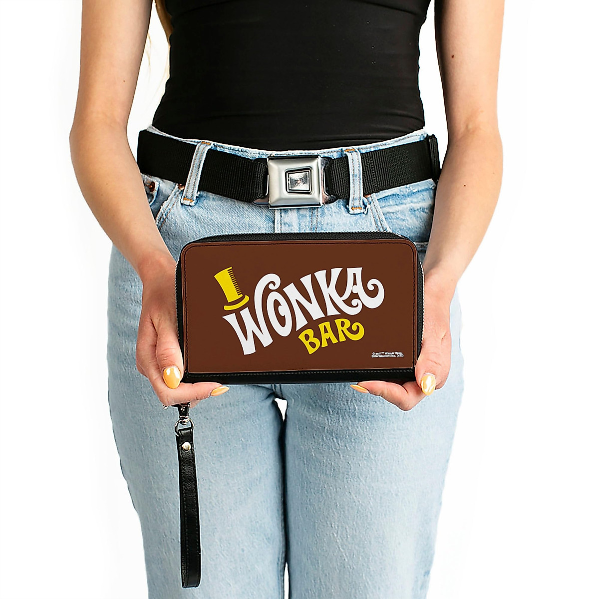 Buckle-Down Movies Wallet, Zip Around, Willy Wonka and the Chocolate Factory Wonka Bar Wrapper Logo, Vegan Leather