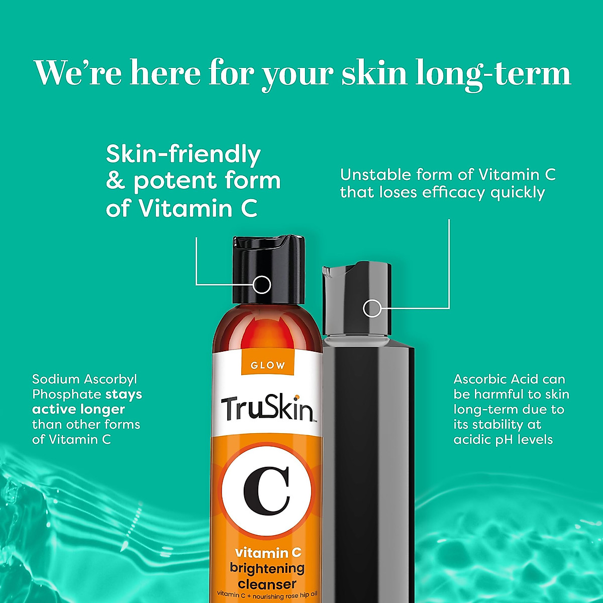 TruSkin Vitamin C Cleanser for Face - Brightening Face Wash with Vitamins C & E, Rosehip Oil, Aloe Vera and MSM - Deep Clean and Refresh for Radiant, Healthy-Looking Skin, 4 fl oz
