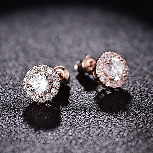 GULICX Halo Stud Earrings Round CZ Cubic Zirconia for women Silver/Gold Plated/Rose Gold Plated