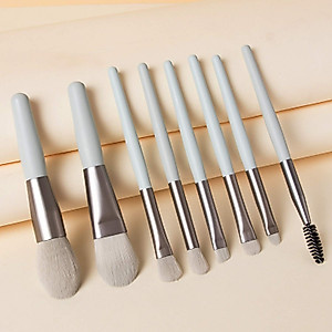 TOHERVIE Makeup Brushes Set with Bag, 8pcs Travel Makeup Brush Kit, Mini Cosmetic Brushes for Face Foundation Blush Eye Shadow, Wooden Handle Synthetic Bristle (Light Green)