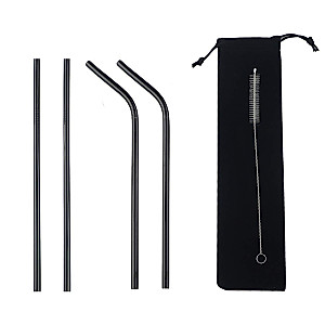 Gugrida Metal Straws Stainless Steel Straws 8.5" Drinking Straws Reusable 4 Set - Ultra Long Muti Color-Cleaning Brush for 20/30 Oz for Trail Tumblers Yeti RTIC SIC Ozark (2 Straight|2 Bent|1 Brush）