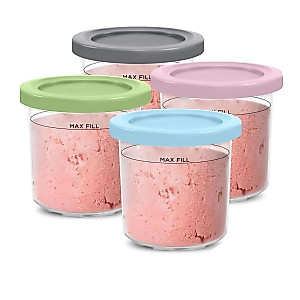 NLXCXUCY 4 Pack Containers Replacement for Ninja,Creami Pints and Lids 16oz Compatible with Ninja NC299AMZ NC300 Series Deluxe Ice Cream Makers Cups Dishwasher Safe (16OZ)