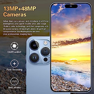 xixaomiro i14Pro 2023 Unlocked 5G Android Cell Phone 8GB + 512GB 1TB Expandable 6.7 "FHD 90Hz Display Screen 6800mAh Battery Mobile Phone 13 MP/48MP Camera Dual Sim Card (Blue)