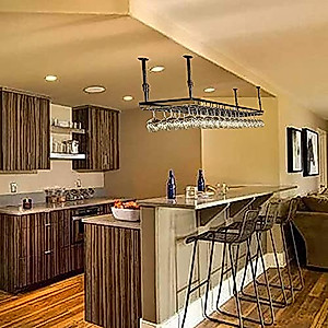 Wheel-hy Wine Bottle/Cup Holder Wine Rack Iron Shelf Hanging Decoration Roof Rack Holder, Adjustable Height: 30-60 cm for Home and Kitchen Bar/Black