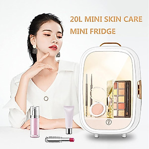 WESTN 20L Mini Fridge, Portable Skincare Beauty Fridge with LED Makeup Mirror (3 Level Brightness), Multifunctional Dual Purpose, for Food, Drinks, Skin Care, Beauty