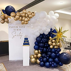 Navy Blue Gold Balloon Garland Kit 137Pcs Dark Royal Blue Gold White Globos Crown Balloon arch Set for Men Birthdays, Baby Showers, Graduations Class of 2024, and Wedding Decor