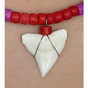 Swimmi Genuine Shark Tooth Necklace for Men, Great White Shark Tooth Necklace, Handmade Wooden Beads adjustable Cords Shark Tooth Necklace for Women Jewelry BA370