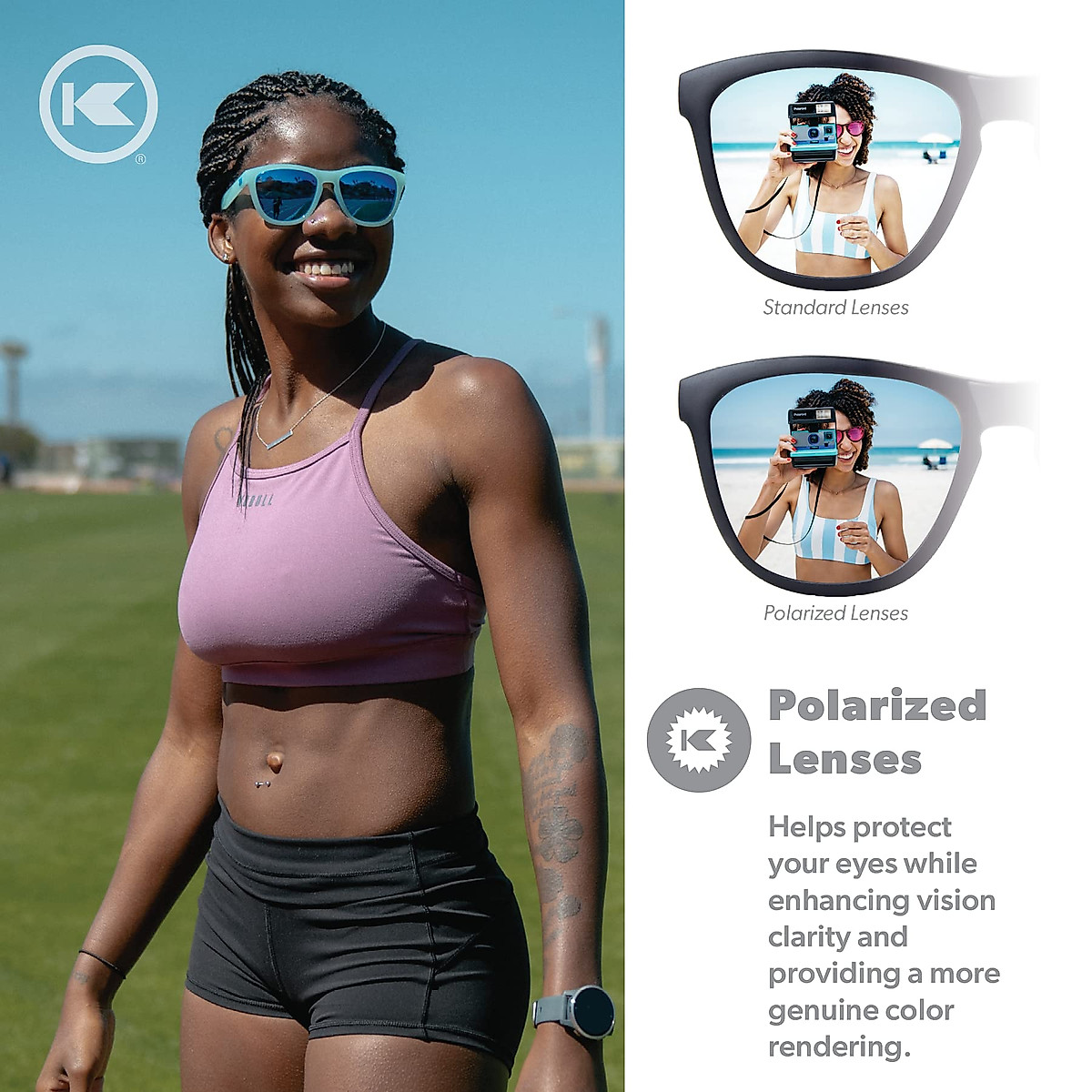 Knockaround Premiums Sport - Polarized Running Sunglasses for Women & Men - Impact Resistant Lenses & Full UV400 Protection, Icy Blue/Moonshine