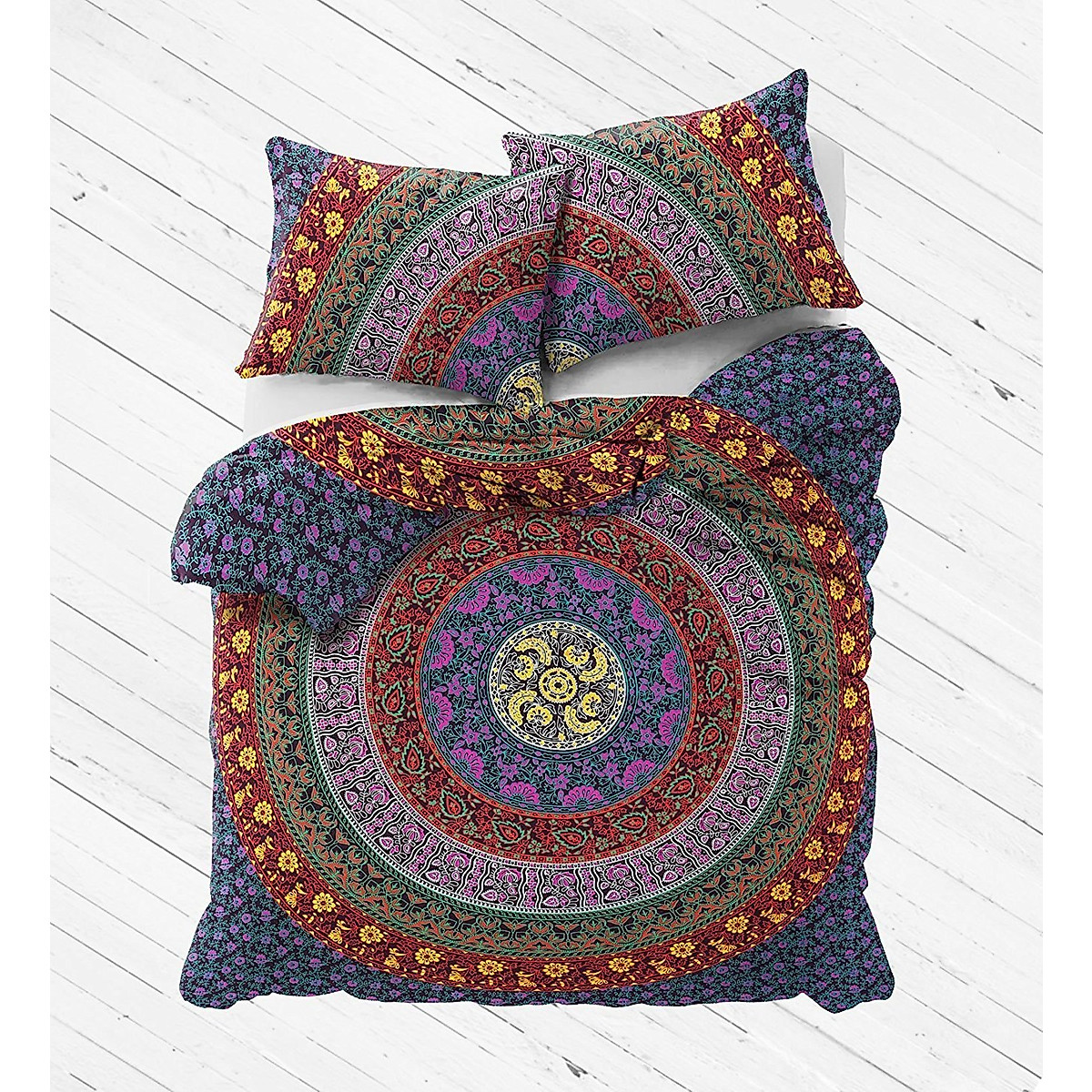 Ramdevcrafts Mudit Crafts Indian Handmade Twin Size 100% Cotton Duvet Cover Sets with Pillow Covers Indian Reversible Duvet Cover Quilt Cover Coverlet Bohemian Doona Cover Handmade 80" x 52"