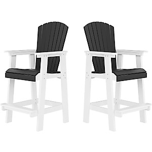 JURMALYN Outdoor Tall Adirondack Chairs Set of 2, Patio Bar Stool Chair with High Back, Widened Arms, All-Weather Balcony Chair for Backyard, Garden, Yard (White & Grey)