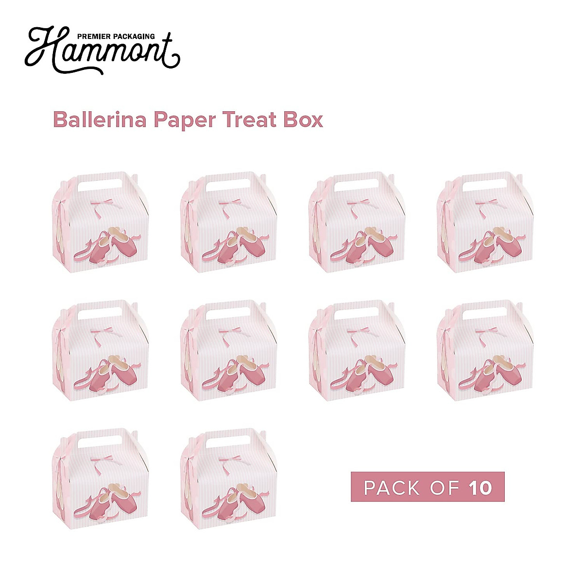 Hammont Ballerina Party Favor Treat Boxes - 10 Pack - Baby Shower & Girls Birthday Décor- Ballerina Gable Boxes, Cookie Box for Gift Giving, Princess Ballerina Party Decorations - 6.25x3.75x3.5 Inches