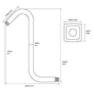 Angled Shower Arm with Flange S Shaped Rainfall Shower Head Riser Pipe, 12 Inch Stainless Steel Gooseneck Extender Arm with 9 Inch High Rise, Wall Mounted,Oil Rubbed Bronze