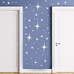 Zonon 82 Pieces Mirror Wall Stickers Removable Star Wall Decals 3D Acrylic Mirror Setting Wall Sticker Christmas Star Decorative Decal for Home Wall Living Room Bedroom Decor(Silver)