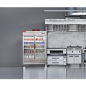 WESTLAKE 54" W Commercial Display Refrigerator 2 Glass Door Merchandiser 2 Section Stainless Steel Reach-in Glass Door Upright Fan Cooling 49 Cu.ft Cooler for Restaurant, Bar, Shop, etc