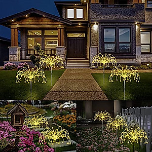 Outdoor Solar Garden Lights 6 Pack, 120 LED Copper Wire Light with Remote, 8 Lighting Modes Decorative Stake Landscape Light DIY Solar Firework Light for Garden Pathway Party Decor (Warm)