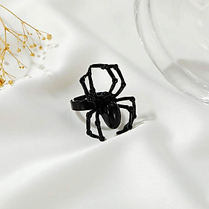 2 Pcs Spider Finger Rings Black and White Spider Couple Matching Rings Open Statement Rings Arachnid Ring Wrap Finger Band Adjustable Fahion Halloween Costume Party Gifts for Women Men