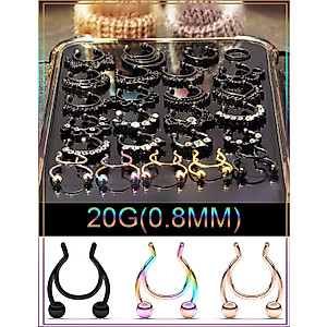 Prjndjw Fake Septum Nose Hoop Rings Stainless Steel Faux Lip Ear Nose Septum Ring Non Piercing Clip On Nose Hoop Rings Body Piercing Jewelry 25PCS Women Man Black