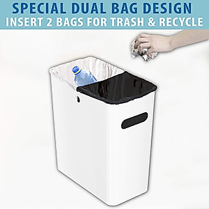 iTouchless SlimGiant 4.2 Gallon Slim Wastebasket with Handles, 16 Liter Plastic Small Trash Can Hanging Garbage Bin, Magazine/File Folder Storage Container for Home, Office, Bathroom, Kitchen, White
