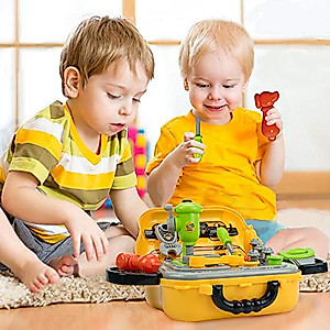 UNIH Kids Tool Sets for Boys Age 2-4 Childs Carpenter Preschool Fixing Tool Kit with Yellow Box, Toys for 2 Year Old Boy
