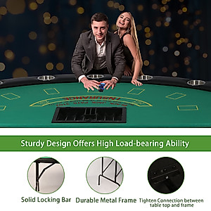 Vilobos 7 Player Blackjack Table with Folding Legs 71'' Casino Game Table Removable Metal Cup Holder Green Felt