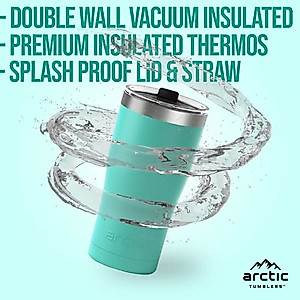 Arctic Tumblers | 20 oz Matte Turquoise Insulated Tumbler with Straw & Cleaner - Retains Temperature up to 24hrs - Non-Spill Splash Proof Lid, Double Wall Vacuum Technology, BPA Free & Built to Last