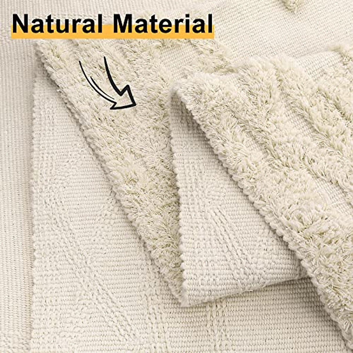 Uphome Boho Bath Mat 2'x3' Beige Hand Woven Tufted Kitchen Rug with Tassels Soft Machine Washable Cotton Small Rug Moroccan Geometric Throw Rug for Doormat Living Room Bedroom Laundry Room