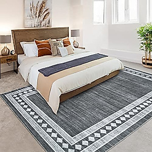 RUGSREAL Large Area Rug 9x12 Bordered Rug Indoor Outdoor Rug Solid Rug Soft Modern Geometric Boho Rug, Non-Slip Rugs for Living Room, Foldable Machine Washable Area Rug (9x12,Grey)