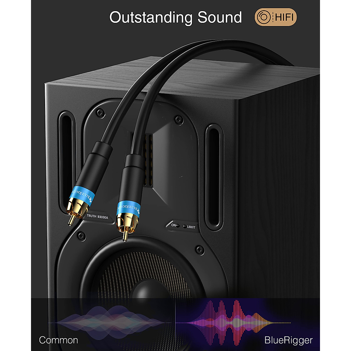 BlueRigger RCA Audio Subwoofer Cable (6FT, Dual Shielded with Gold Plated RCA to RCA Connectors) – for Subwoofer, Amplifier, Home Theater