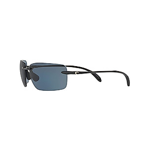 Costa Del Mar Mens Gulf Shore Rectangular Sunglasses, Shiny Black/Grey Polarized-580P, 66 mm