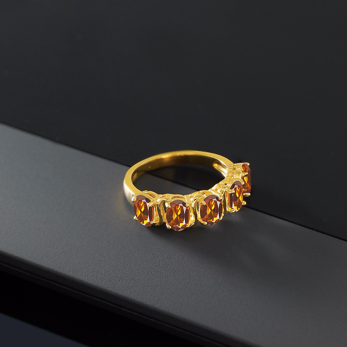Gem Stone King 2.00 Ct Oval Orange Red Madeira Citrine 18K Yellow Gold Plated Silver Ring (Size 5)