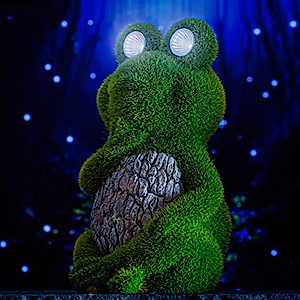Garden Statue of Frog with Solar Light Eyes - Outdoor Spring Decoration - Garden Frog Figurine for Patio, Balcony, Yard, Lawn Ornament - Unique Housewarming Gift