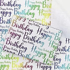Happy Birthday Wrapping Paper For Kids Girls Boys Women Men, Gradient Light Color Birthday Gift Wrap Paper, Wrapping Paper Birthday 6 Sheets Folded Flat 20x28 inches per sheet