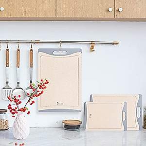 Kikcoin Extra Large Cutting Boards, Plastic Cutting Board for Kitchen Dishwasher Chopping Board Set of 3 with Juice Grooves, Easy Grip Handle