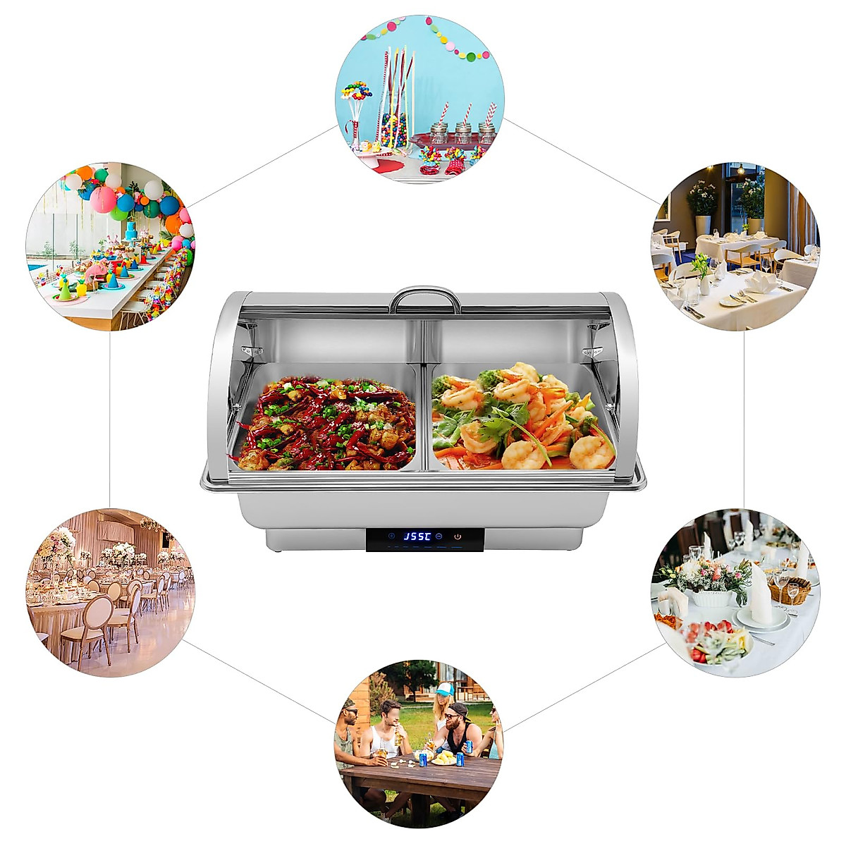 Electric Chafing Dish,Flip Top Chafing Dish,Dual Compartment Chafing Dish,Stainless Steel Electric Chafing Dis,for Parties,Wedding Brunches,Picnics,Buffets