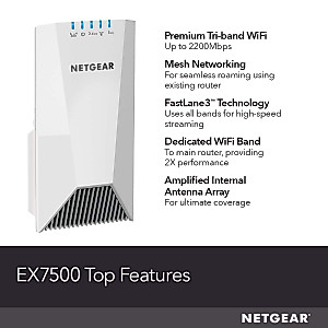NETGEAR WiFi Mesh Range Extender EX7500 - Coverage up to 2300 sq.ft. and 45 devices with AC2200 Tri-Band Wireless Signal Booster & Repeater (up to 2200Mbps speed), plus Mesh Smart Roaming