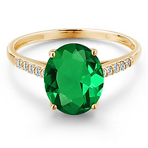 Gem Stone King 10K Yellow Gold 10X8MM Oval Gemstone Birthstone & White Diamond Engagement Ring | Yellow Gold Ring For Women | Available in Size 5-9