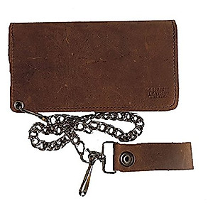 Leather Biker Billfold Chain 8 inch Wallet Natural Tan Brown Distressed Leather Made in USA