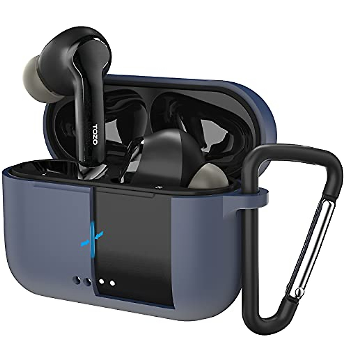 TOZO NC2 Protective Silicone Case Shockproof Soft Skin Cover for TOZO NC2 Earbuds with Front LED Visible and Keychain Blue