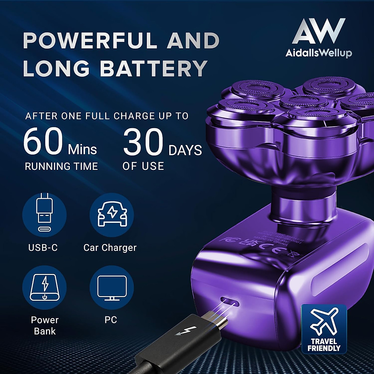 AxiomWarrior Head Shavers for Bald Men: Rechargeable Waterproof Electric Head Shaver for Close Smooth Shaving, No Cuts, Wet/Dry Use, Easy Control