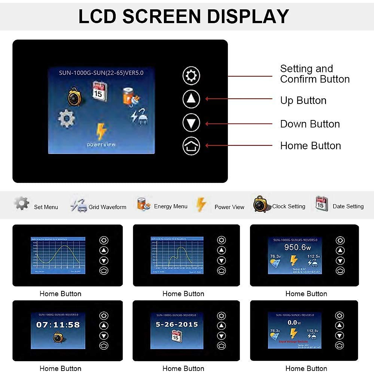 1000W Battery Backup MPPT Solar Grid Tie Inverter with Limiter Sensor and Work Time Controller Function DC22-65V AC110V/220V Auto (DC22-65V, Without WiFi)