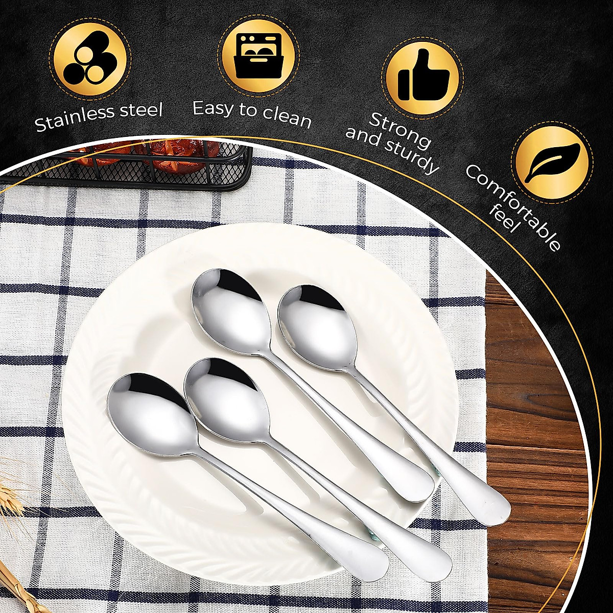 Nuogo 100 Pieces Soup Spoons Set Stainless Steel Spoons Silverware Dessert Spoon Bulk Metal Dinner Spoons Mirror Polished Tablespoon for Home Restaurant Kitchen Dishwasher Safe